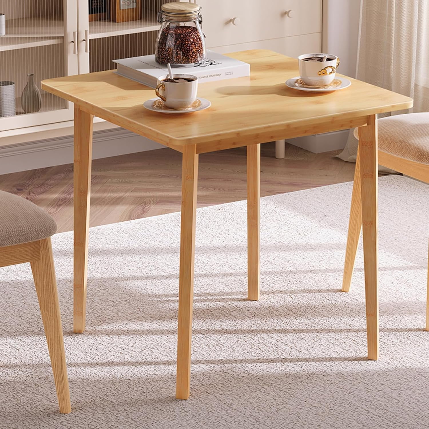 Bamboo Dining Table, Square Dining Table for 2, 27.6" Kitchen Table for ...