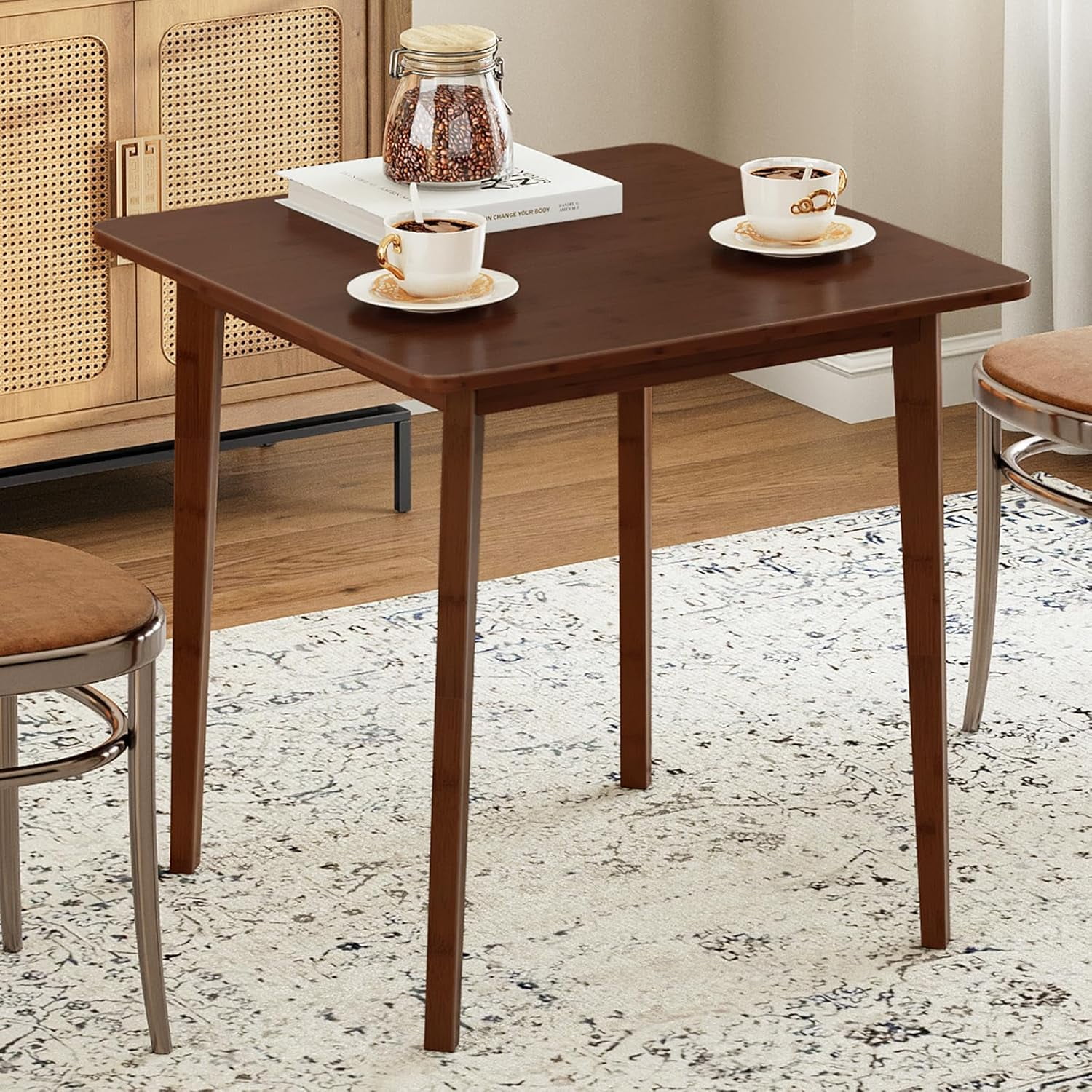 Bamboo Dining Table, Square Dining Table for 2, 27.6" Kitchen Table for ...