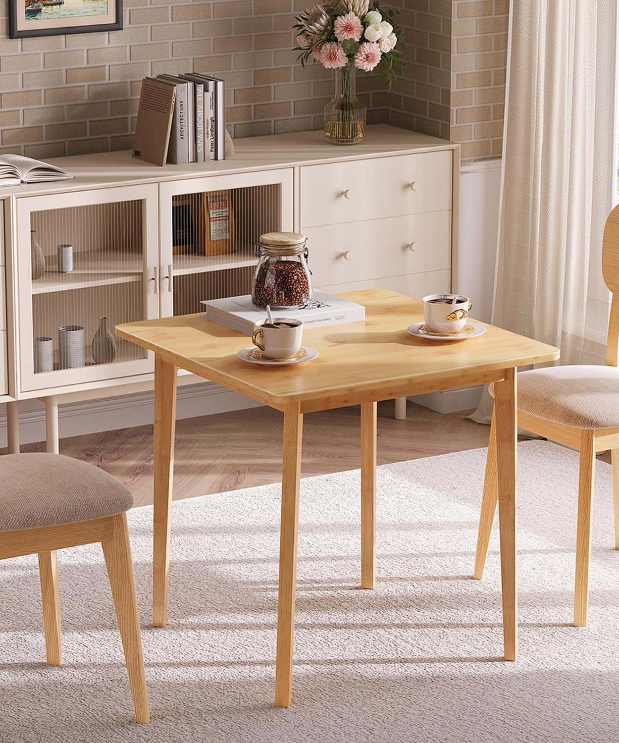 Bamboo Dining Table, Square Dining Table for 2, 27.6" Kitchen Table for ...