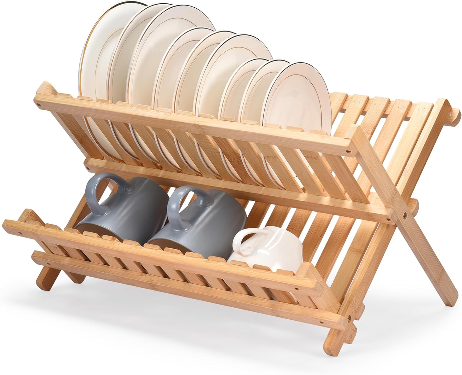 Bamboo Dish Drying Rack - Foldable Dish Rack for Kitchen - Collapsible ...