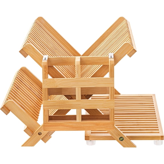 Bamboo Dish Drying Rack with Utensil Holder, 3 Tier Collapsible Dish ...