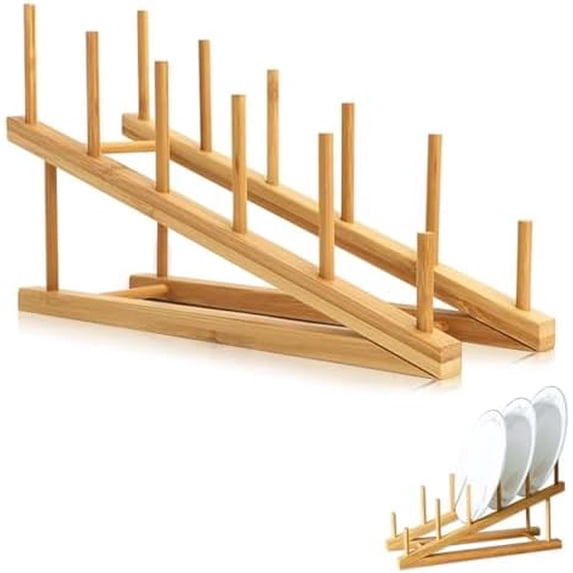 Bamboo Dish Drying Rack Wooden Plate Rack Kitchen Pot Lid Holder ...