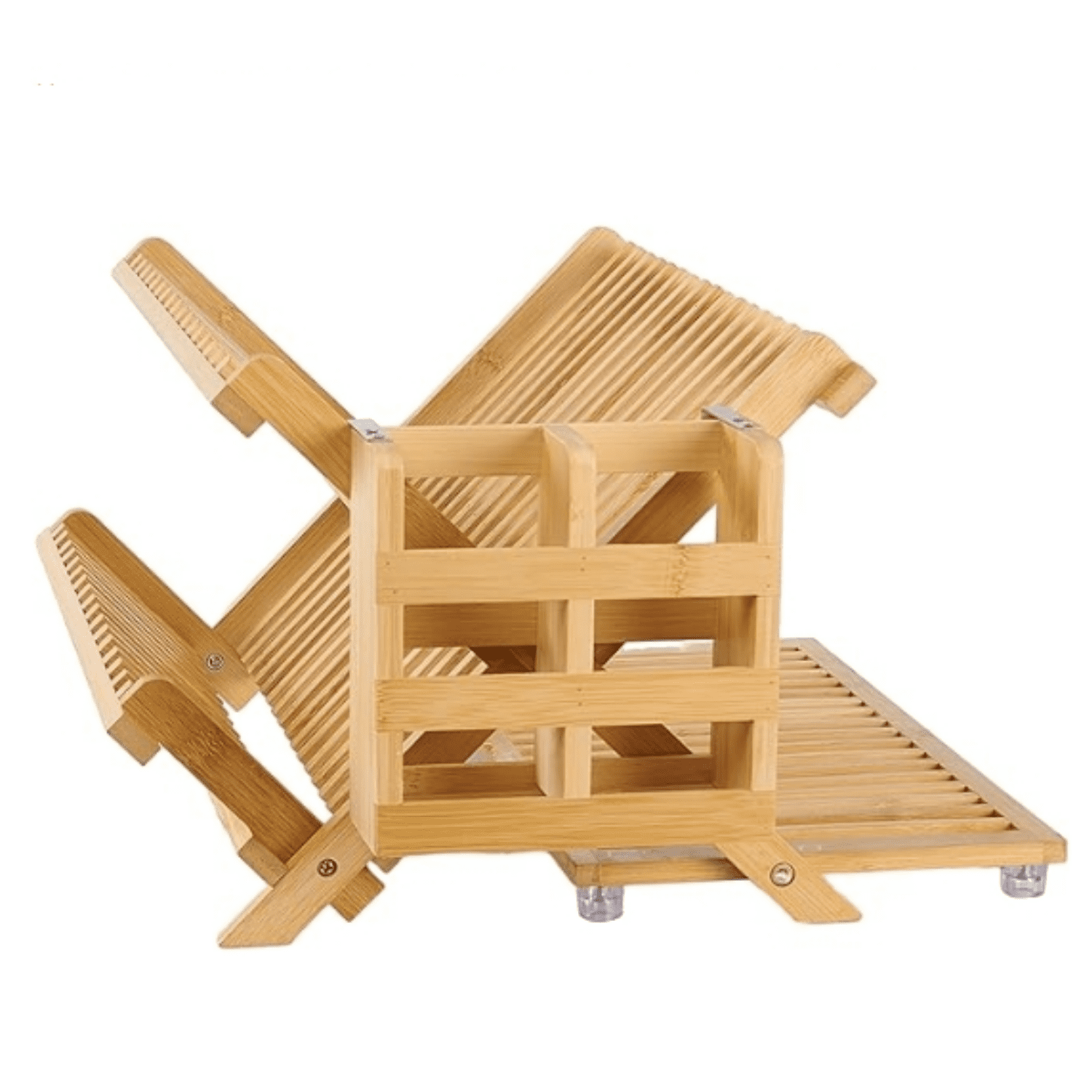 Bamboo Dish Drying Rack with Utensil Holder, Collapsible Wooden Dish ...