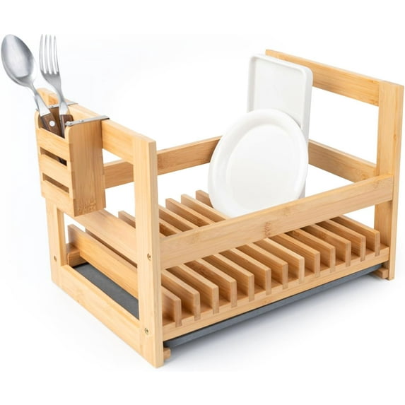 Bamboo Dish Drying Rack with Utensil Holder, Stone Dish Drying Mat ...