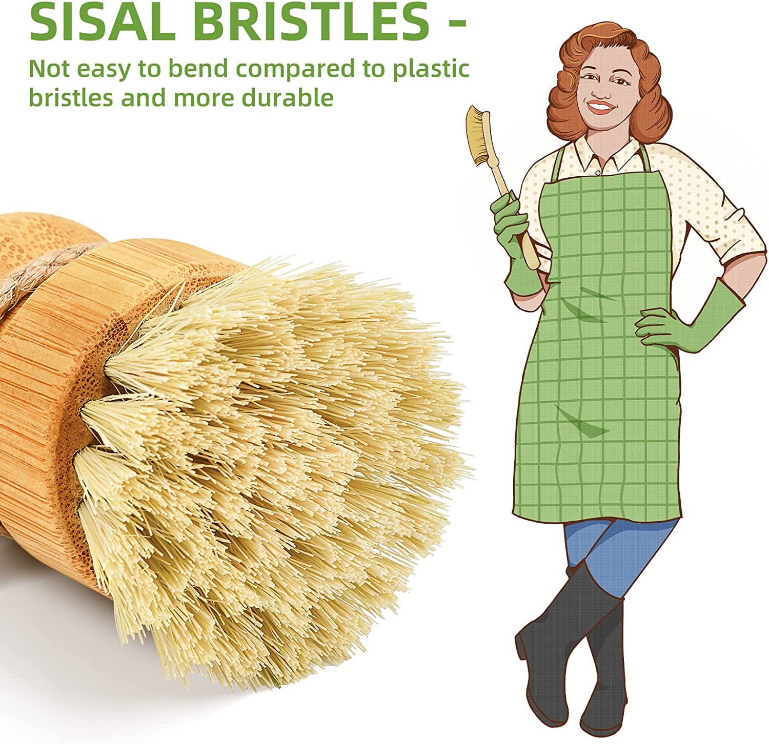 Bamboo Dish Scrub Brushes, Kitchen Wooden Cleaning Scrubbers Set for ...