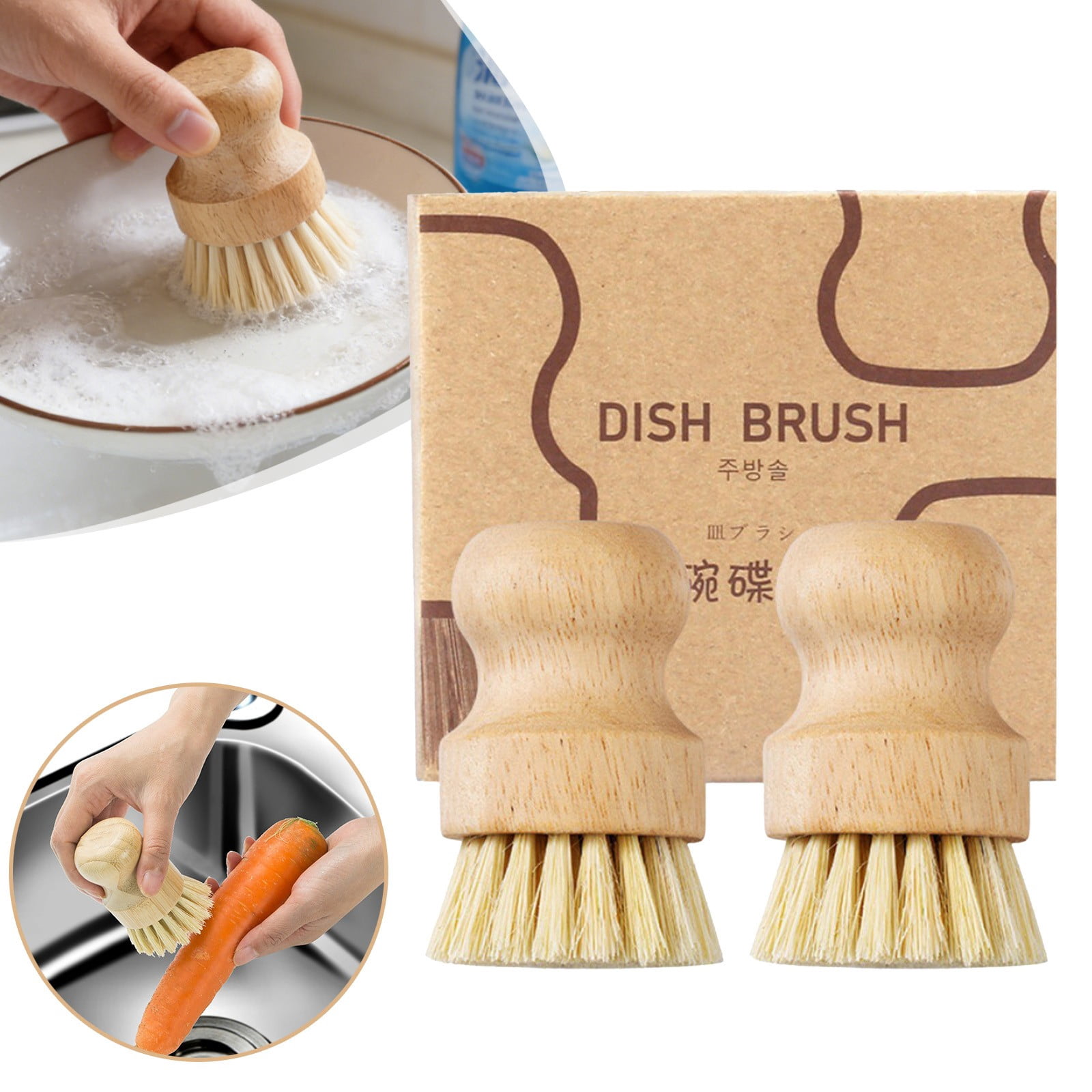 Bamboo Dish Scrubber, Bamboo Scrub Brush Clean Pan Kitchen Dish ...