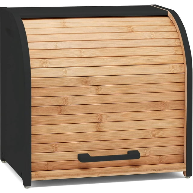 Bamboo Double Layer Bread Box for Kitchen Countertop, Roll Top Bread ...