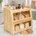 Bamboo Double Layer Bread Box for Kitchen Counter - 2 Large Breadbox ...