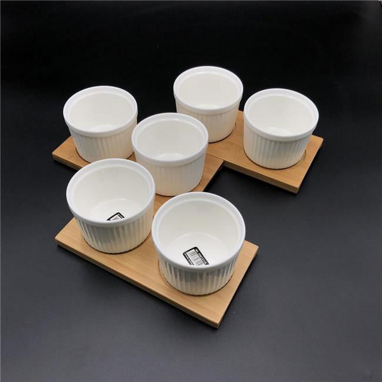 Bamboo Double Trays with 6 Fine Porcealin Ramekins to Match - Set of 3 ...