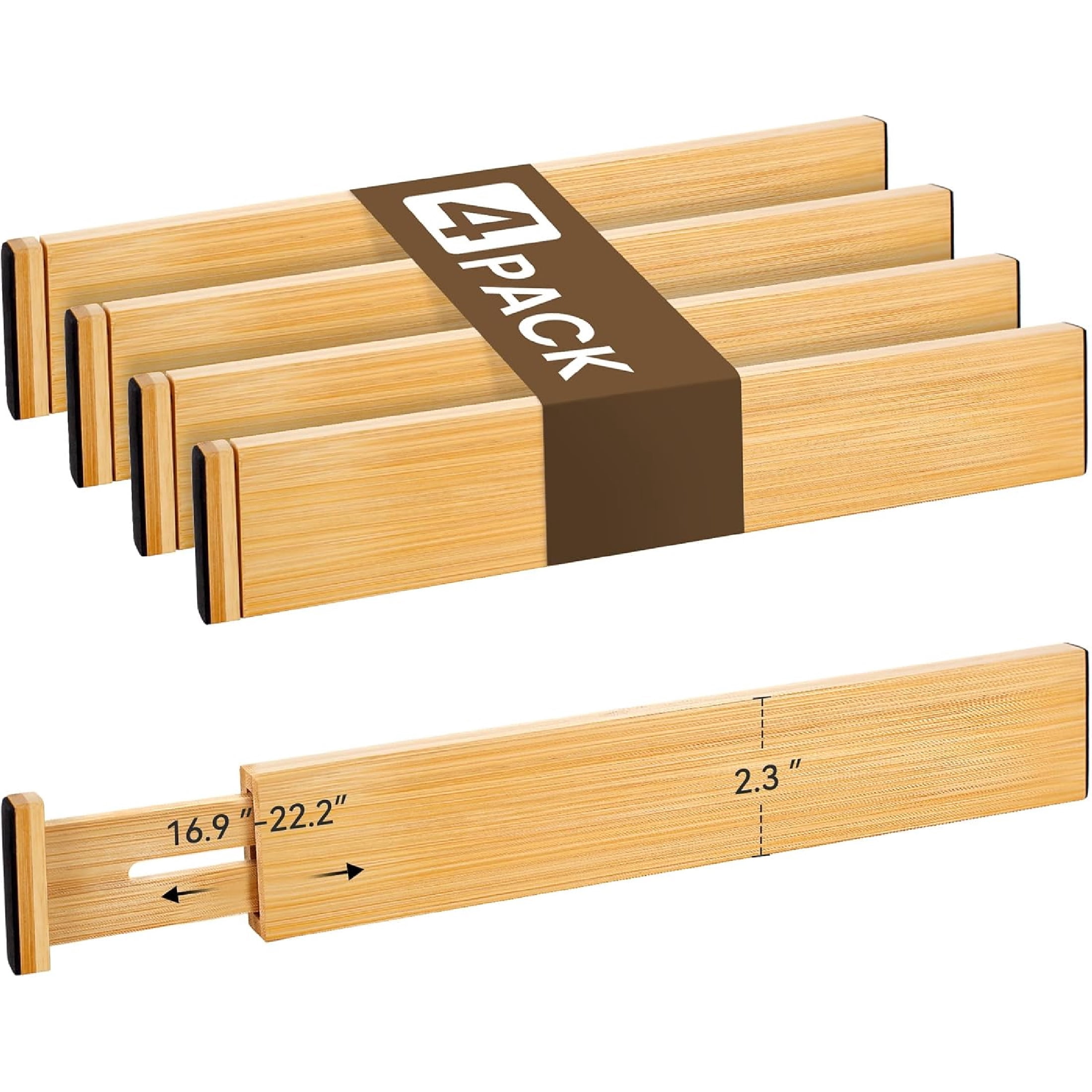 Bamboo Drawer Divider Set of 4, Adjustable Spring-Loaded Drawer ...
