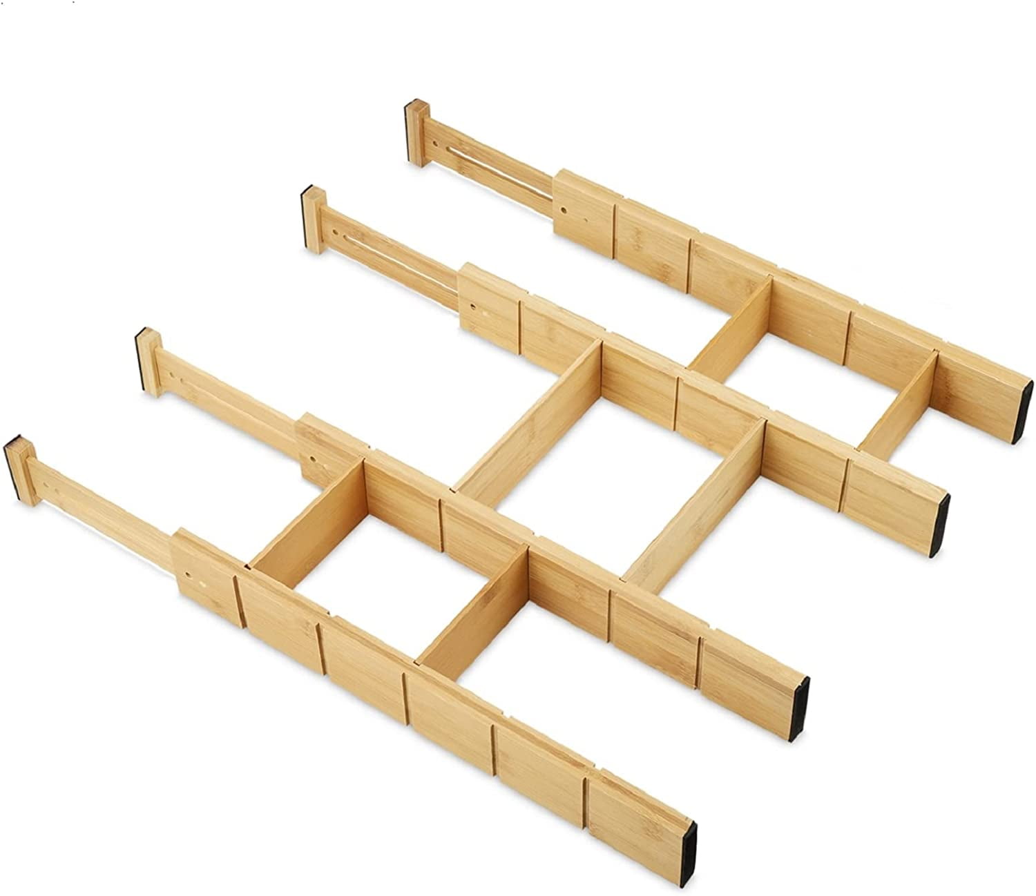 Bamboo Drawer Dividers with 6 Inserts, Expandable Drawer Organizer ...