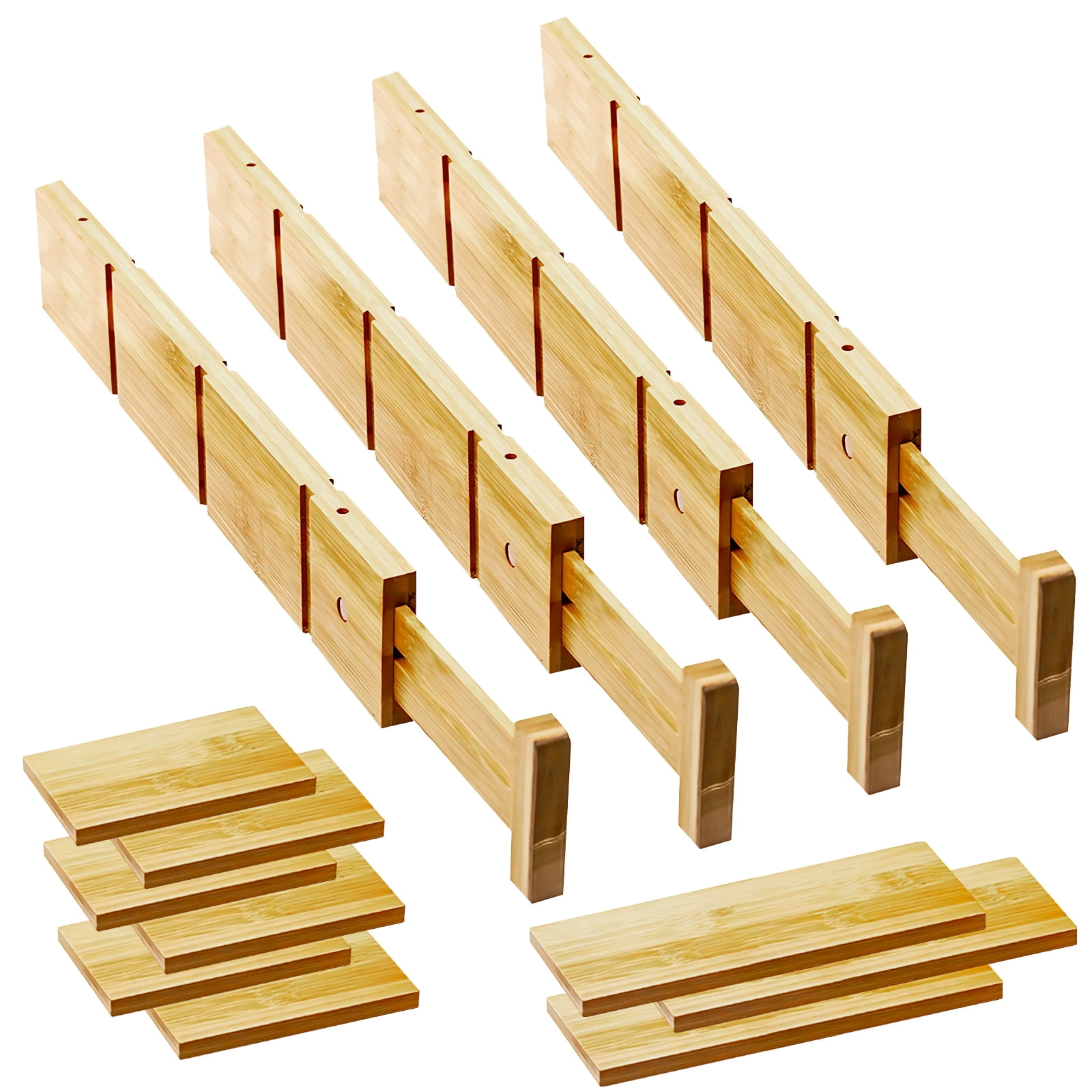 Bamboo Drawer Dividers with Inserts for Clothes Kitchen Adjustable ...
