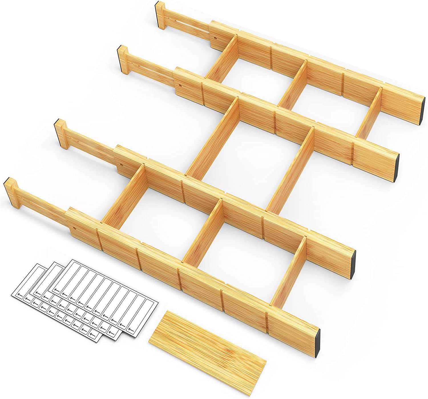 Bamboo Drawer Dividers with Inserts and Labels, Kitchen Adjustable ...