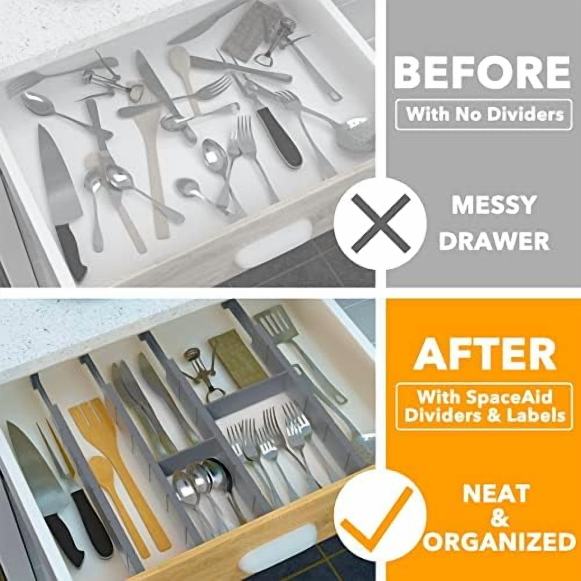 Bamboo Drawer Dividers with Inserts and Labels, Kitchen Adjustable ...