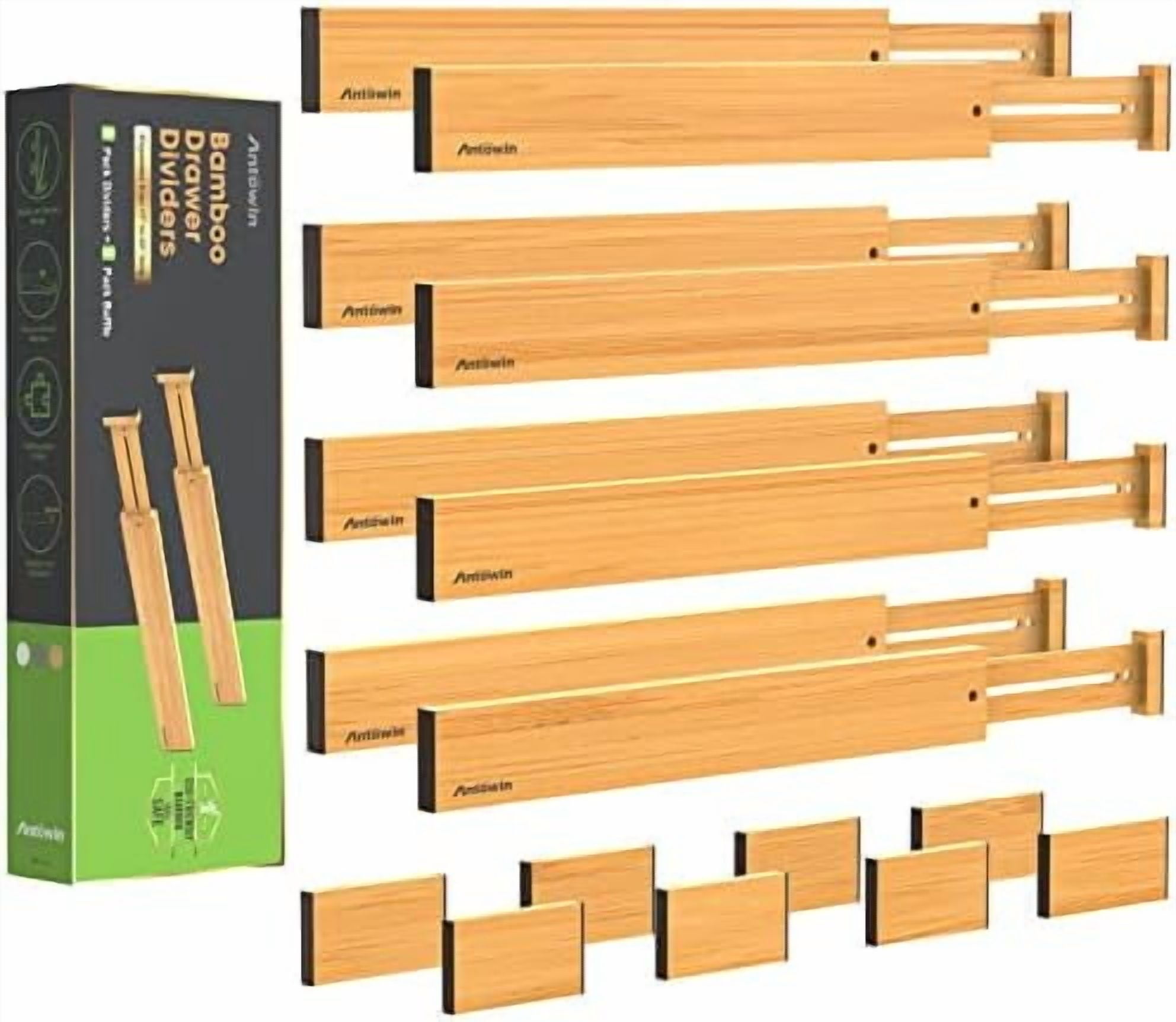 Bamboo Drawer Dividers Organizers 16pcs, Expandable Drawer Separators ...