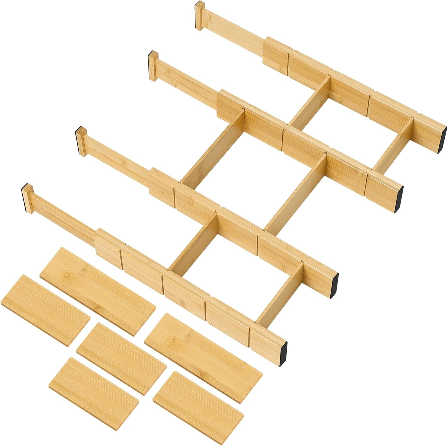 Bamboo Drawer Dividers with Inserts, 4 Pcs Adjustable Expandable Wooden ...