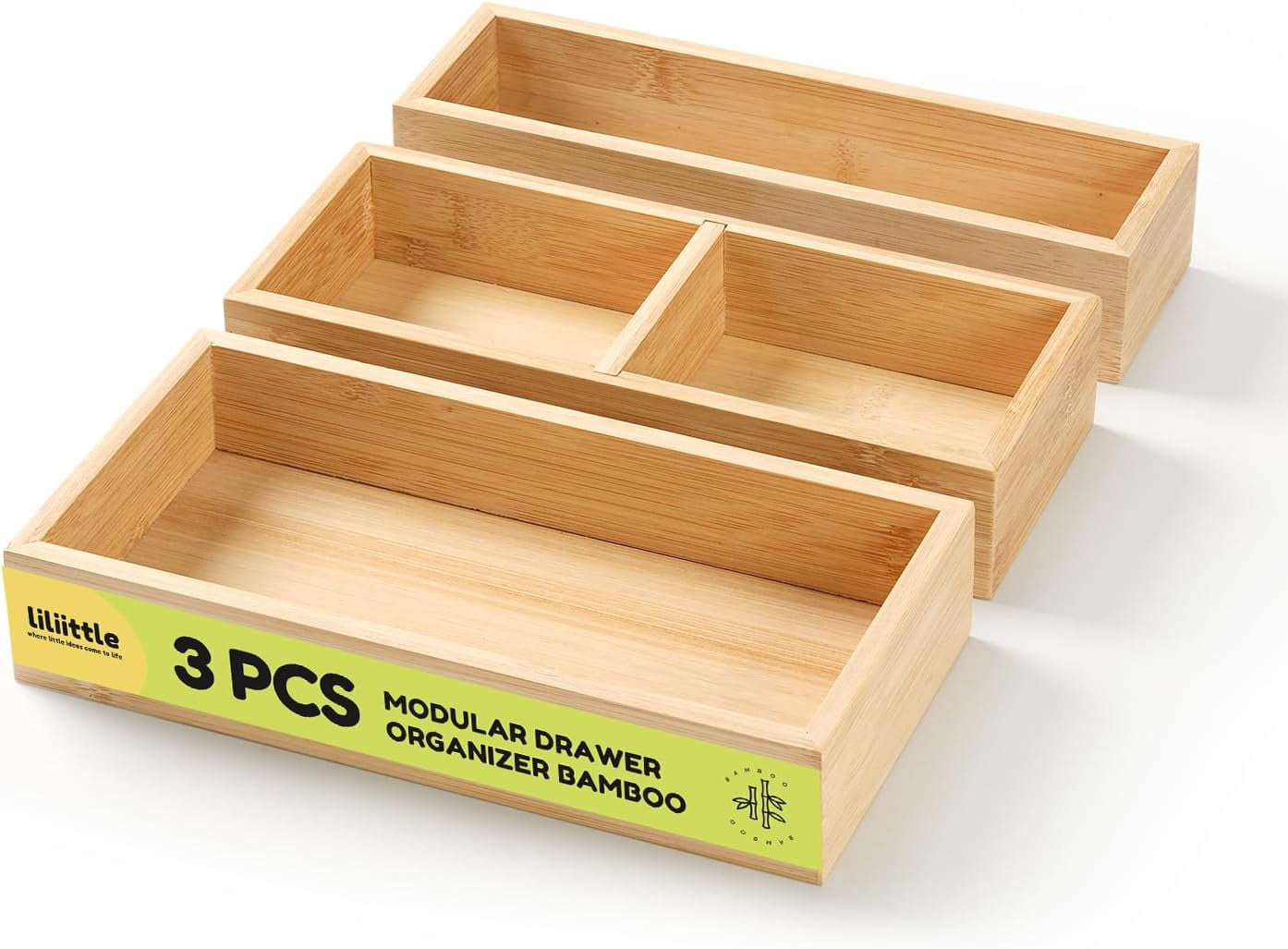 Bamboo Drawer Organizer, 3 Pcs Kitchen Drawer Organizer Set, Multi ...