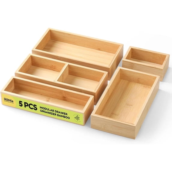 Bamboo Drawer Organizer, 5 Pcs Kitchen Drawer Organizer Set, Multi ...