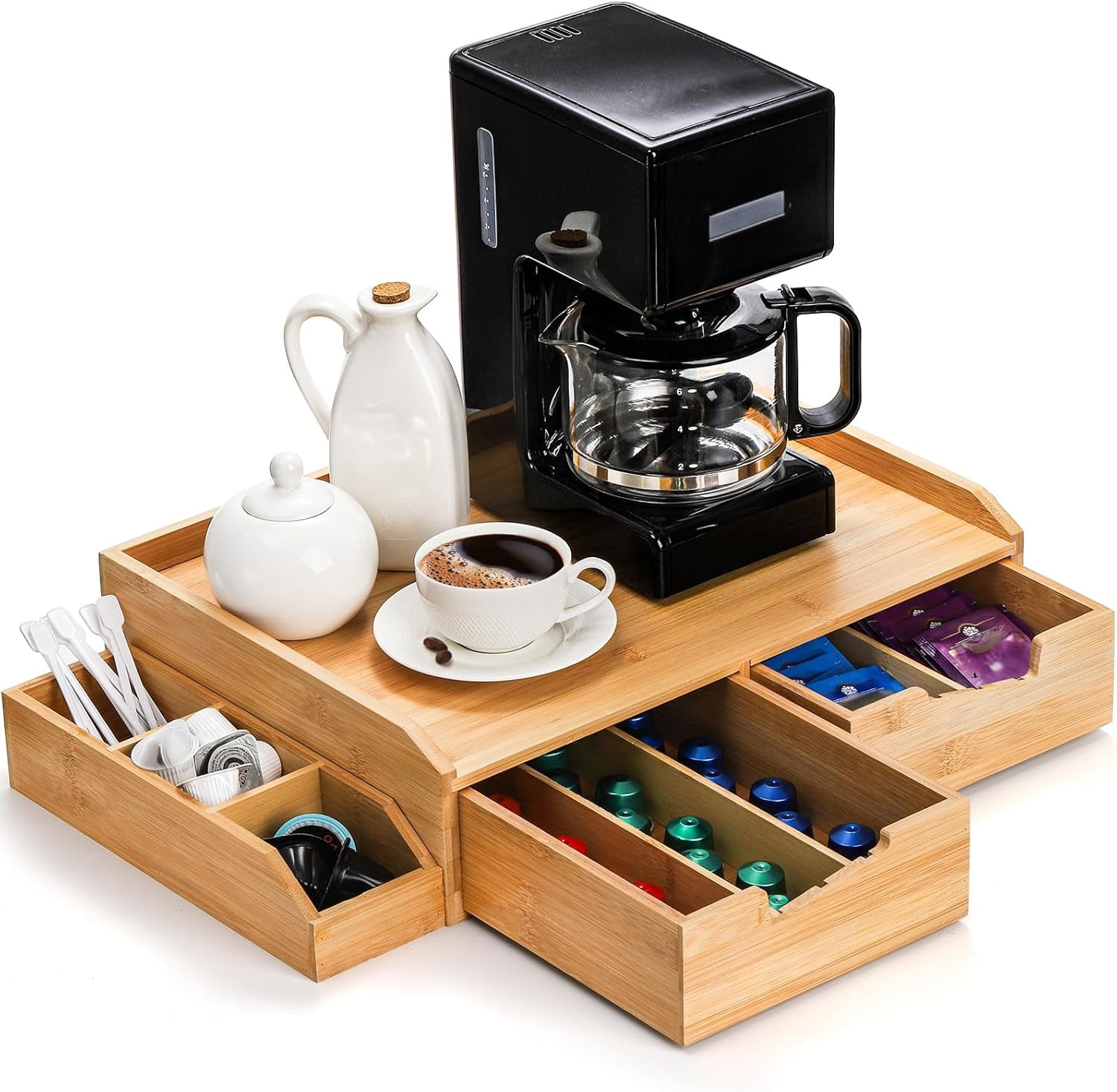 Bamboo Drawer Organizer for Coffee Pod, Cup Organizer for Counter, Tea ...