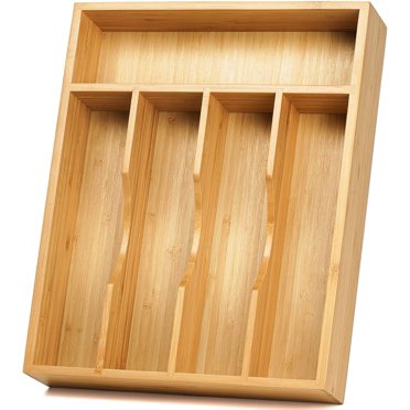 Umilife Bamboo Kitchen Drawer Organizer, 13 Inch Silverware Utensil ...