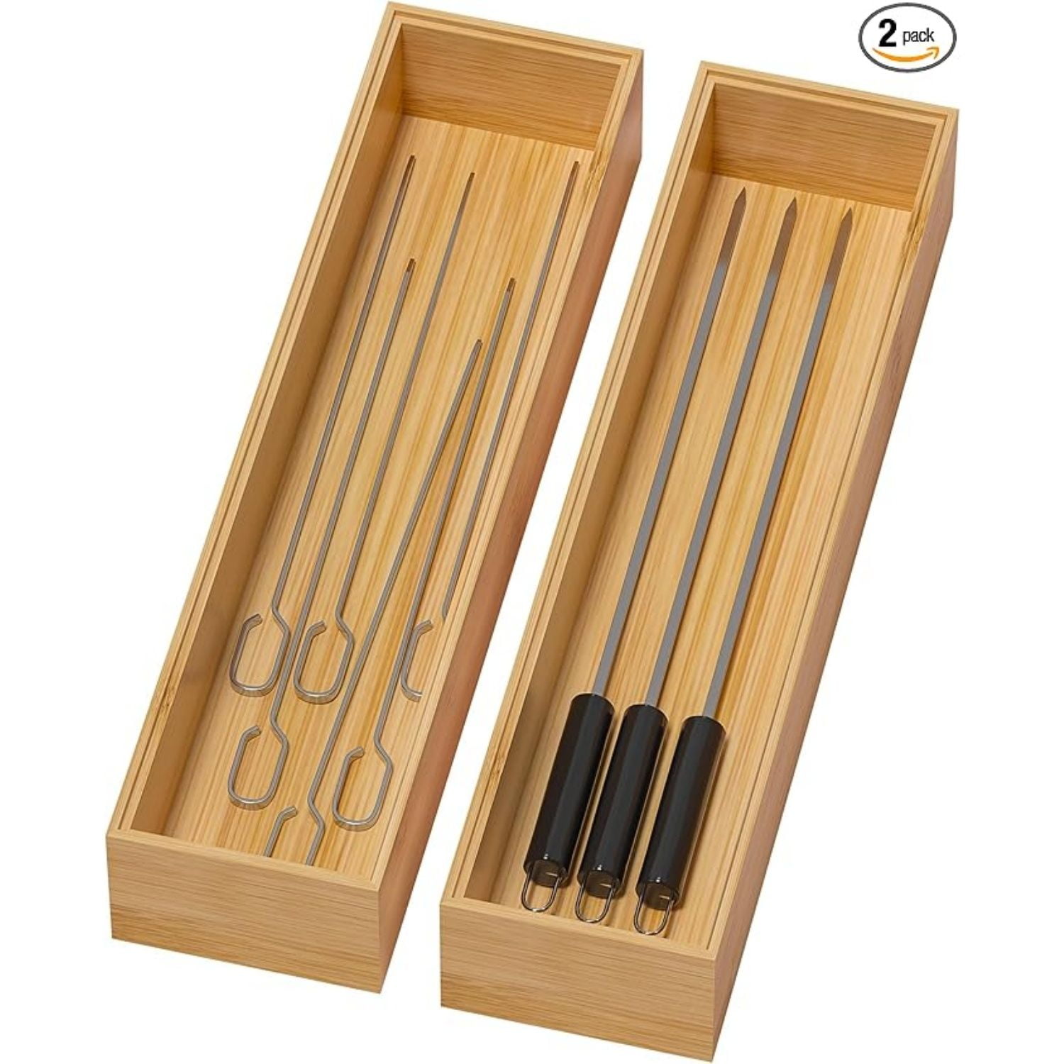 Bamboo Drawer Organizer, Narrow Silverware Organizer for Kitchen Drawer ...