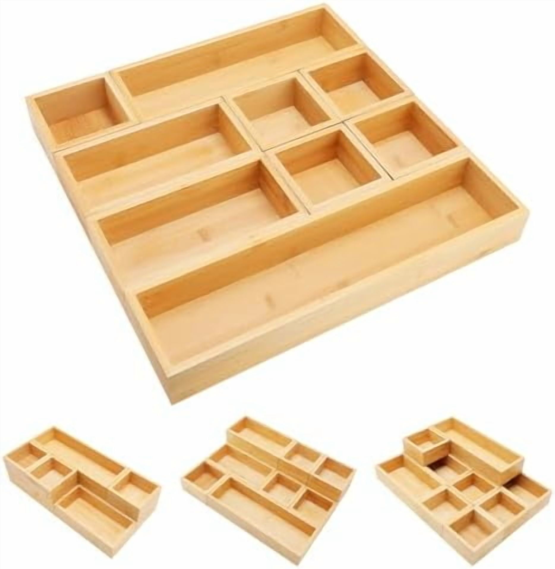 Bamboo Drawer Organizer Set, 9 PCS Multi-Use Individual Wood Storage ...