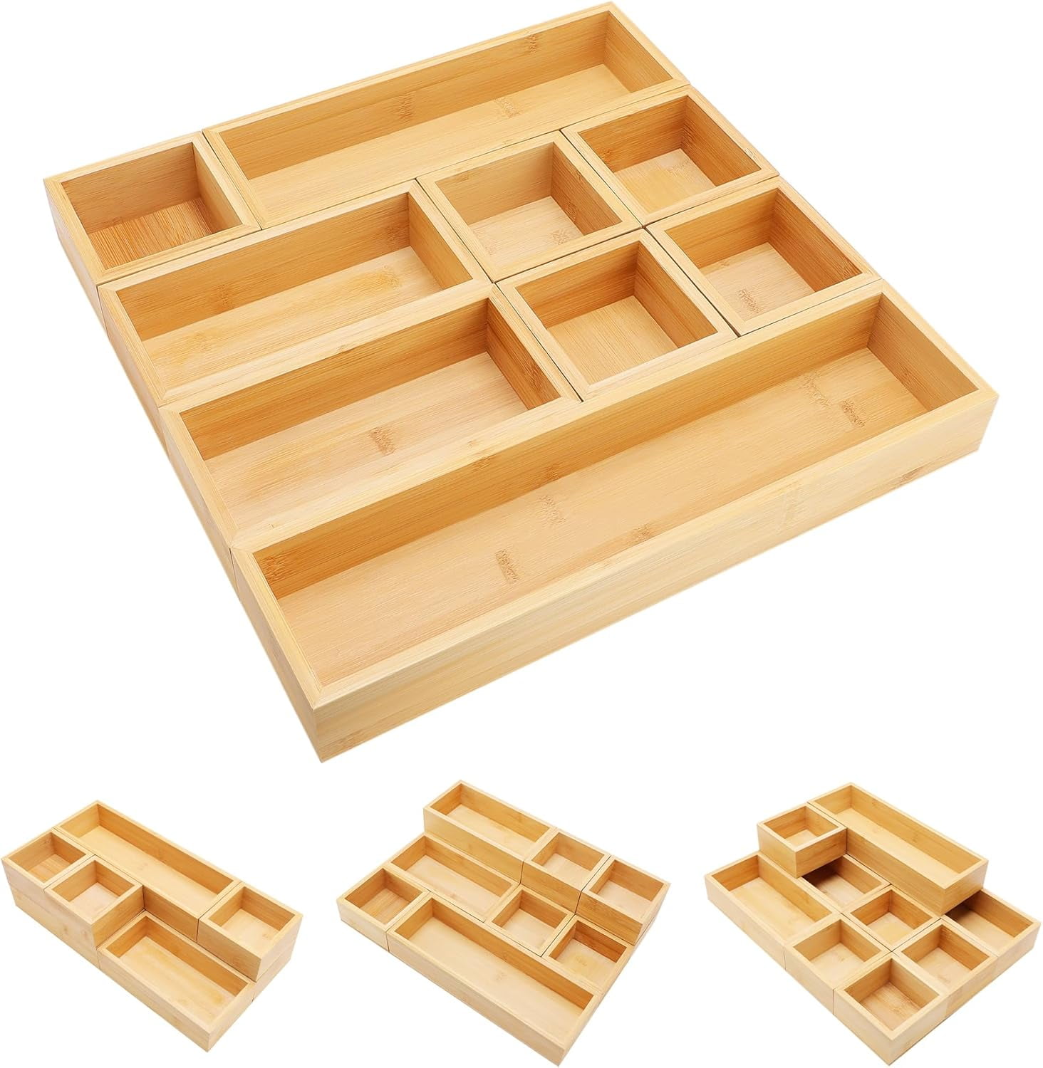 Bamboo Drawer Organizer Set, 9 PCS Multi-Use Individual Wood Storage ...