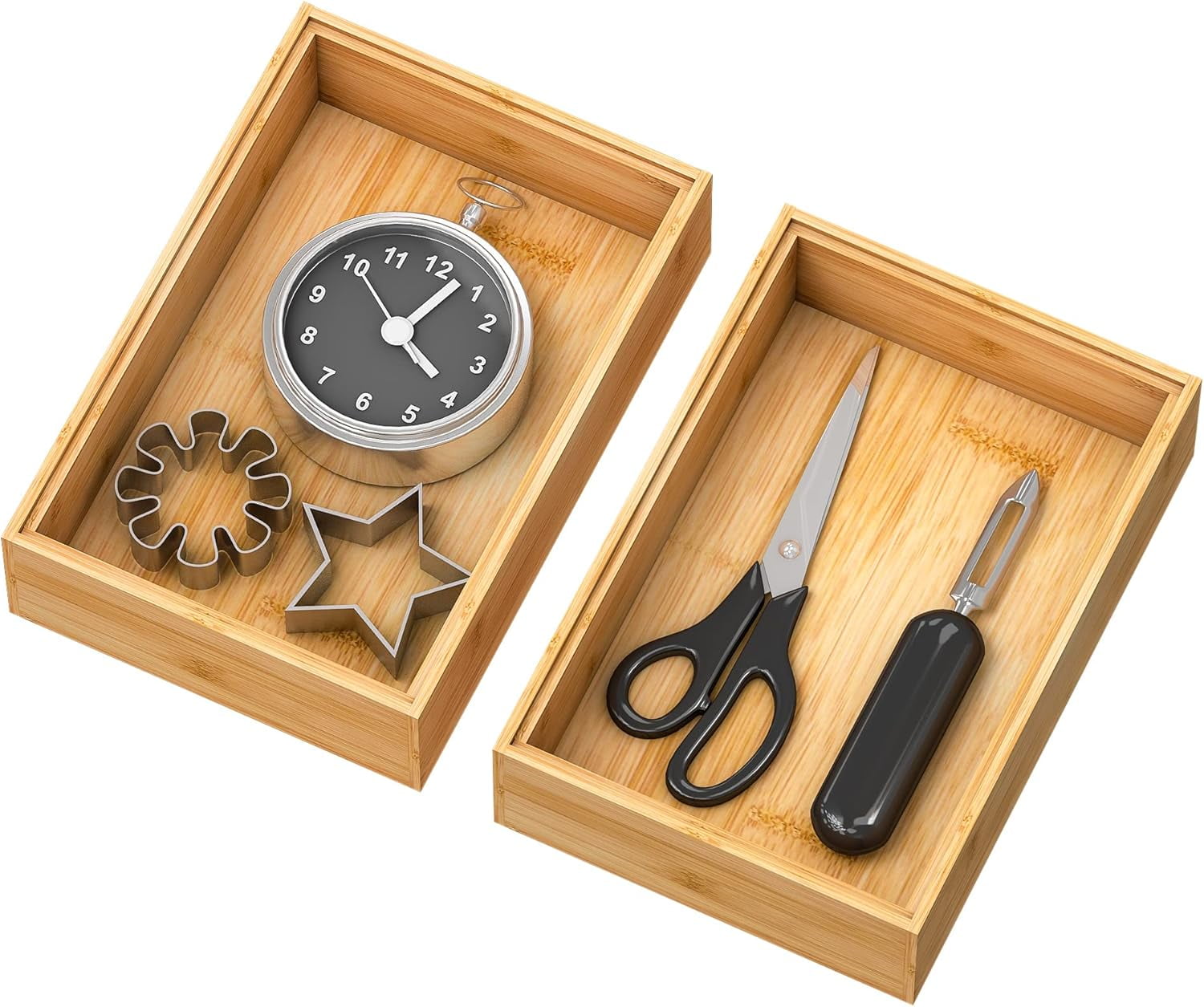 Bamboo Drawer Organizer Storage Box Kitchen - Wood Stackable Tray Set ...