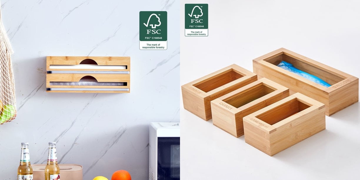Bamboo Drawer Ziplock Bag Storage And Bamboo Foil and Plastic Wrap ...