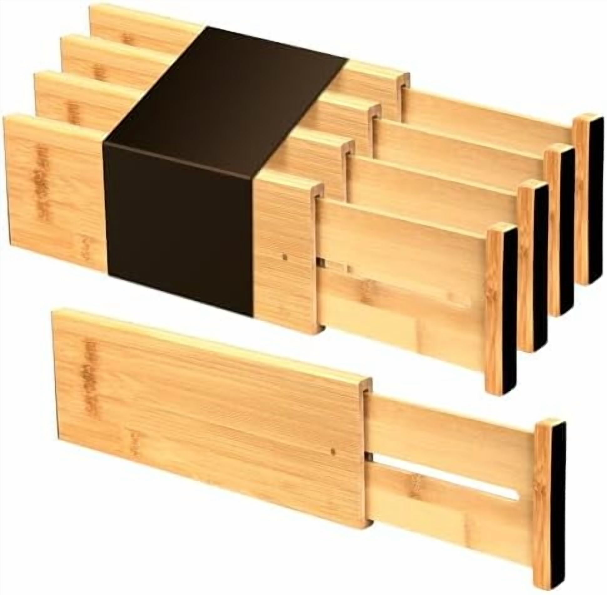 Bamboo Dresser Drawer Dividers, 4'' High Adjustable Drawer Organizers ...