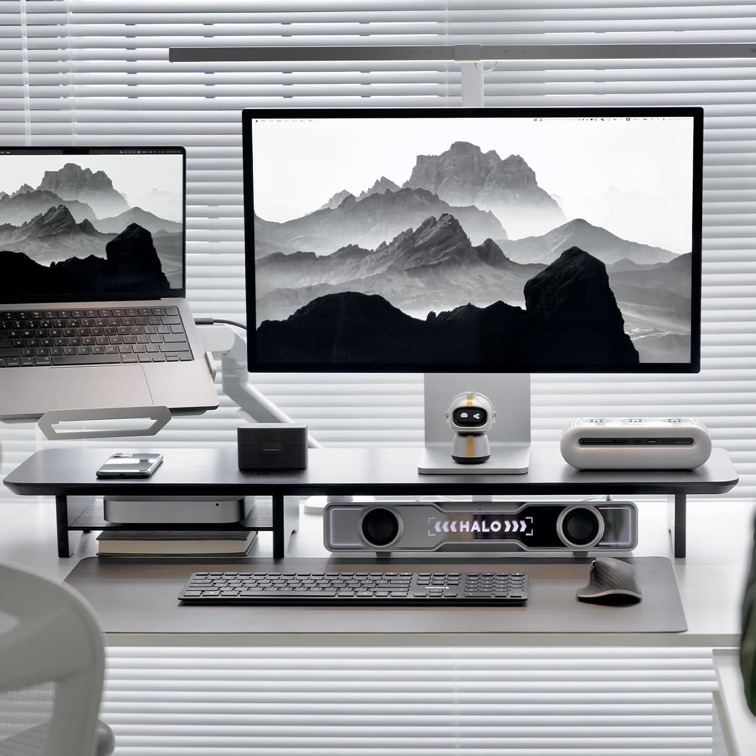 Bamboo Dual Monitor Stand Riser Black, 2-Tier Desk Monitor Riser for 2 ...