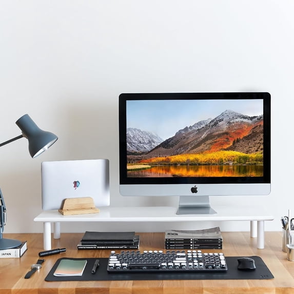 Bamboo Dual Monitor Stand Riser White, Desk Monitor Riser for 2 ...