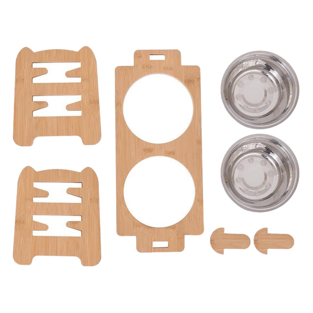 Bamboo Elevated Dog Bowls,Adjustable Raised Puppy Cat Food Water Bowls ...