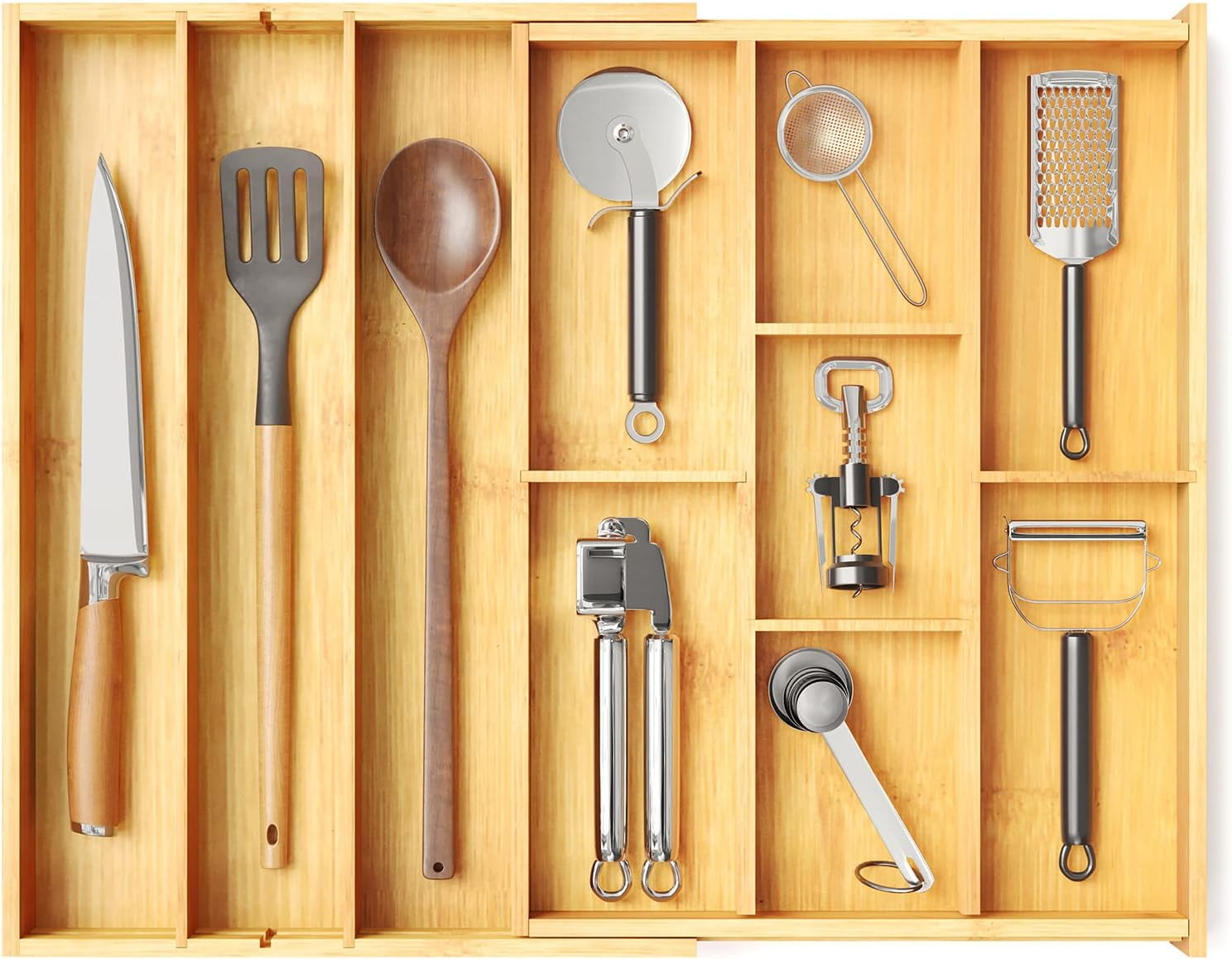 ‌Bamboo Expandable Drawer Organizer with Labels - Kitchen Utensil Tray ...
