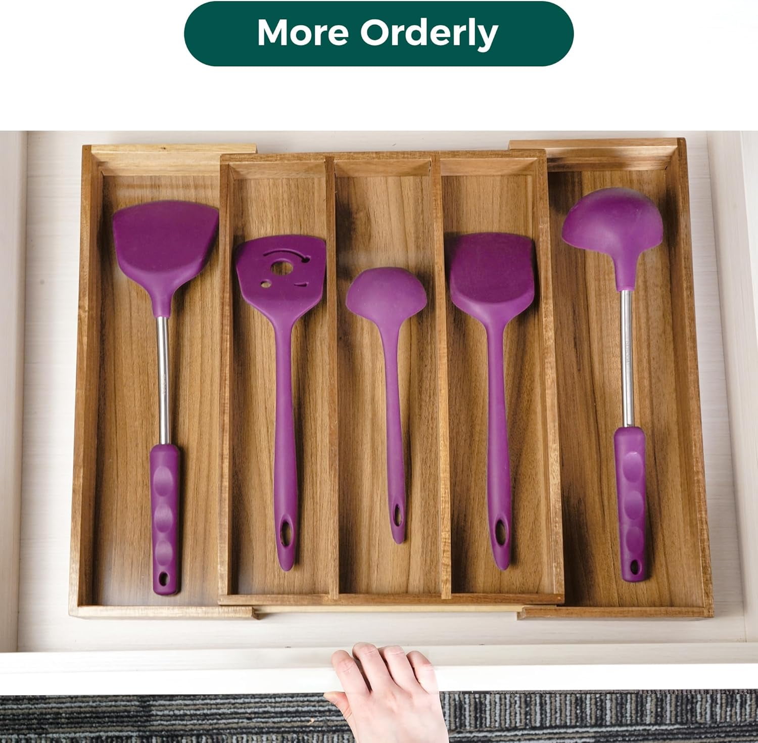Bamboo Expandable Kitchen Drawer Organizer, Adjustable Utensil Holder ...