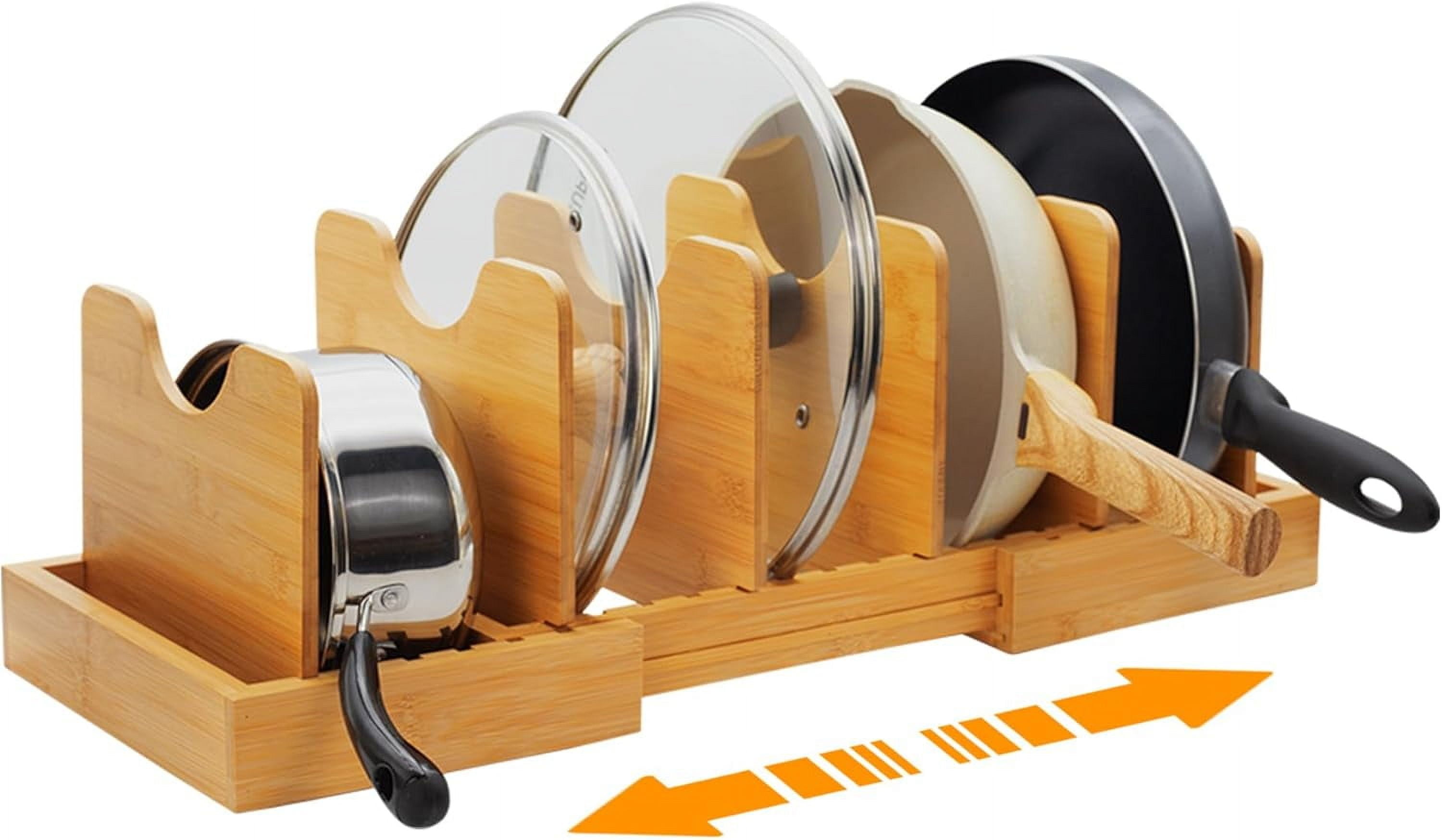 Bamboo Expandable Pot Lid Organizer Pot Lid Holder, Pot and Pan ...