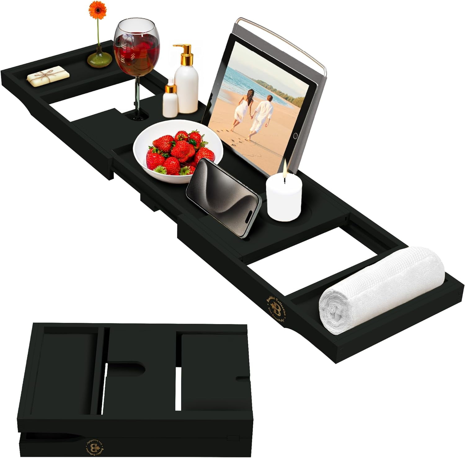 Bamboo Extendable Bathtub Caddy Tray, Cellphone Trays & Integrated ...