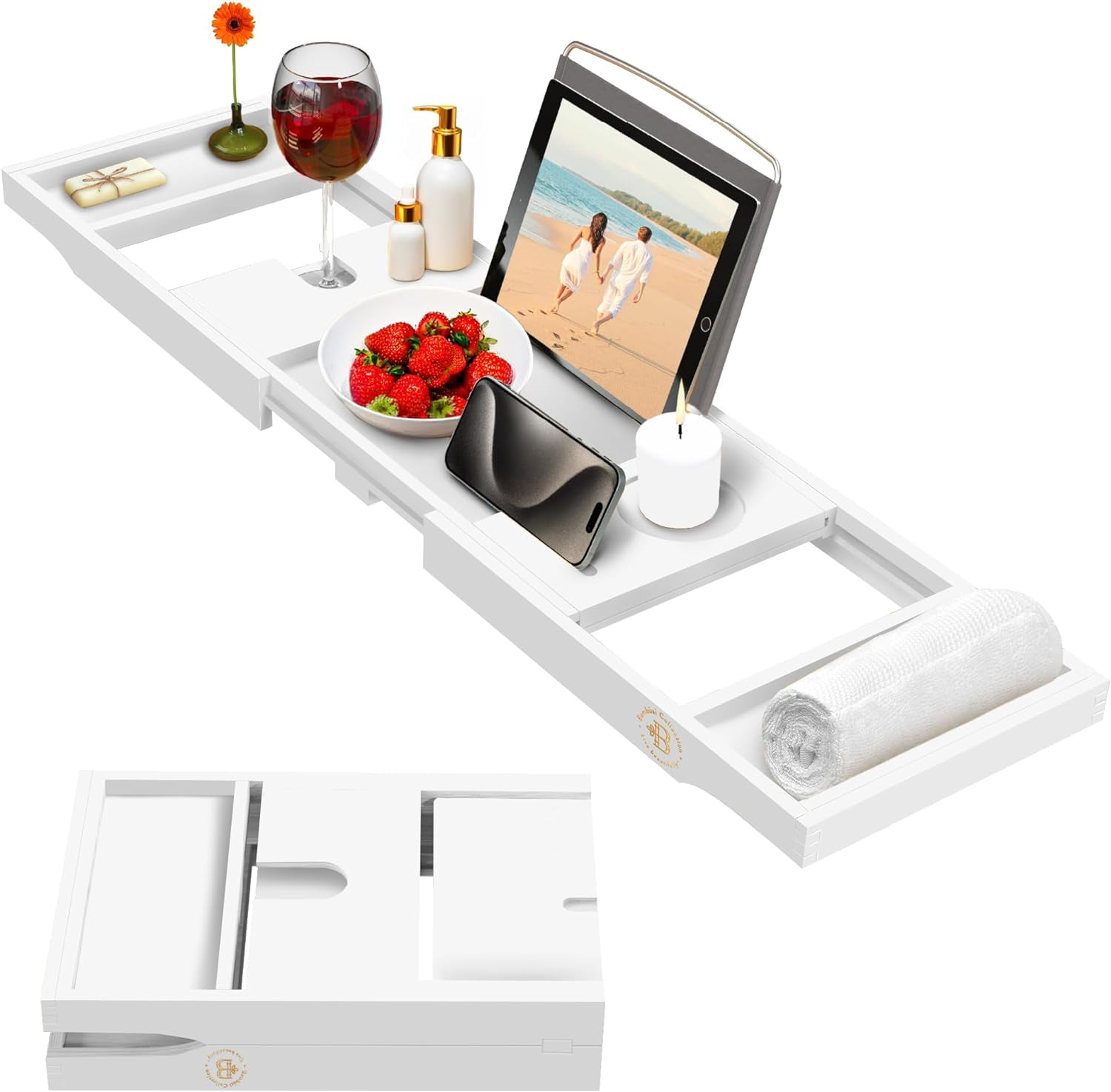 Bamboo Extendable Bathtub Caddy Tray, Cellphone Trays & Integrated ...