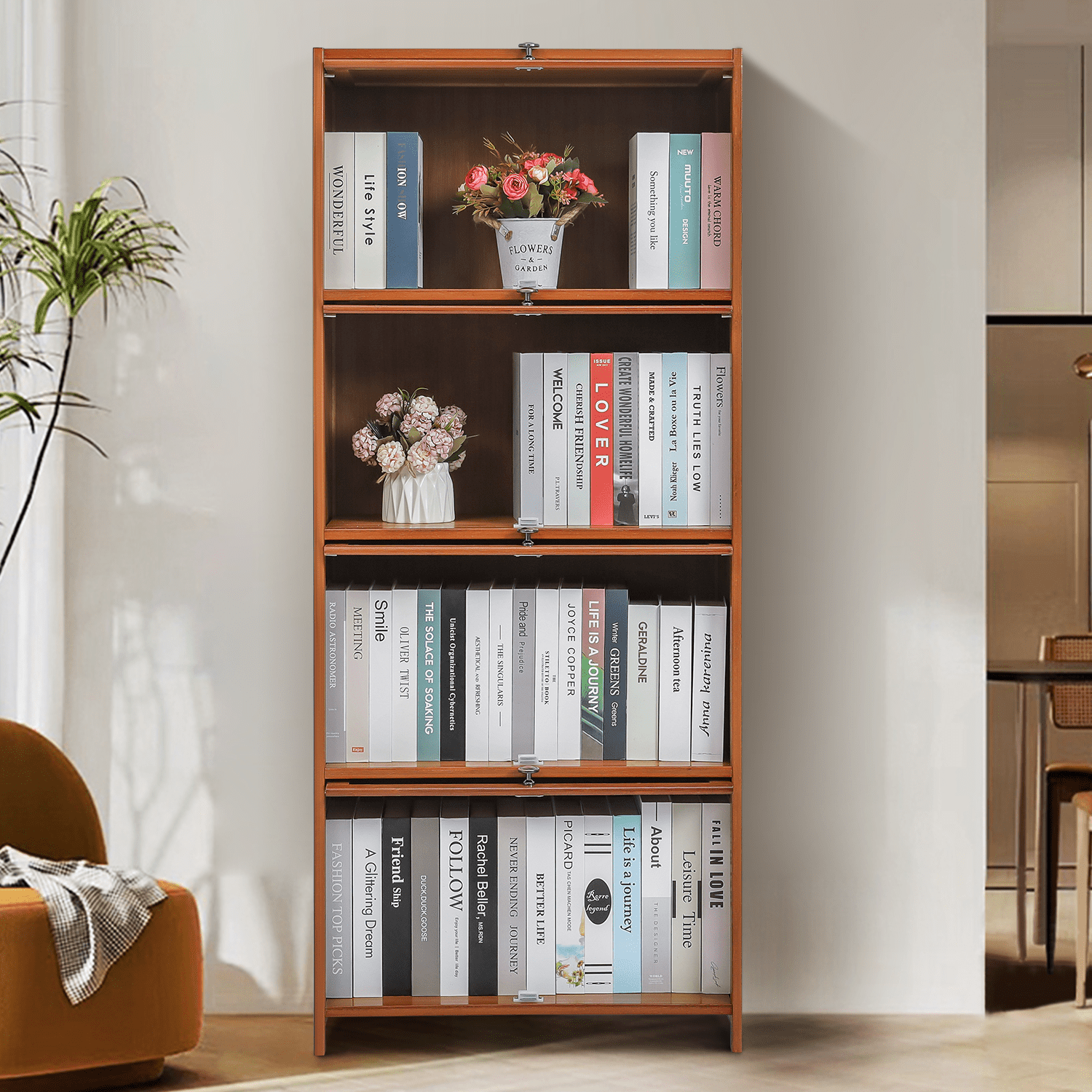 Bamboo [FLIP-UP DOORS] 4-Tier Bookcase CD Album Records Video Game ...