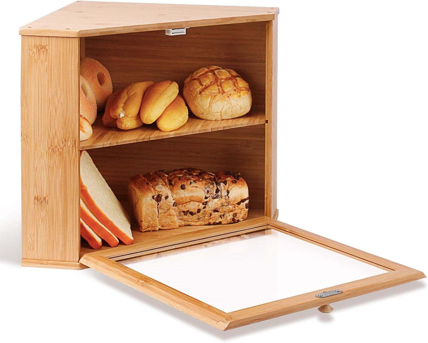 Bamboo Farmhouse Double Layer Glass Door Bread Box - Walmart.com