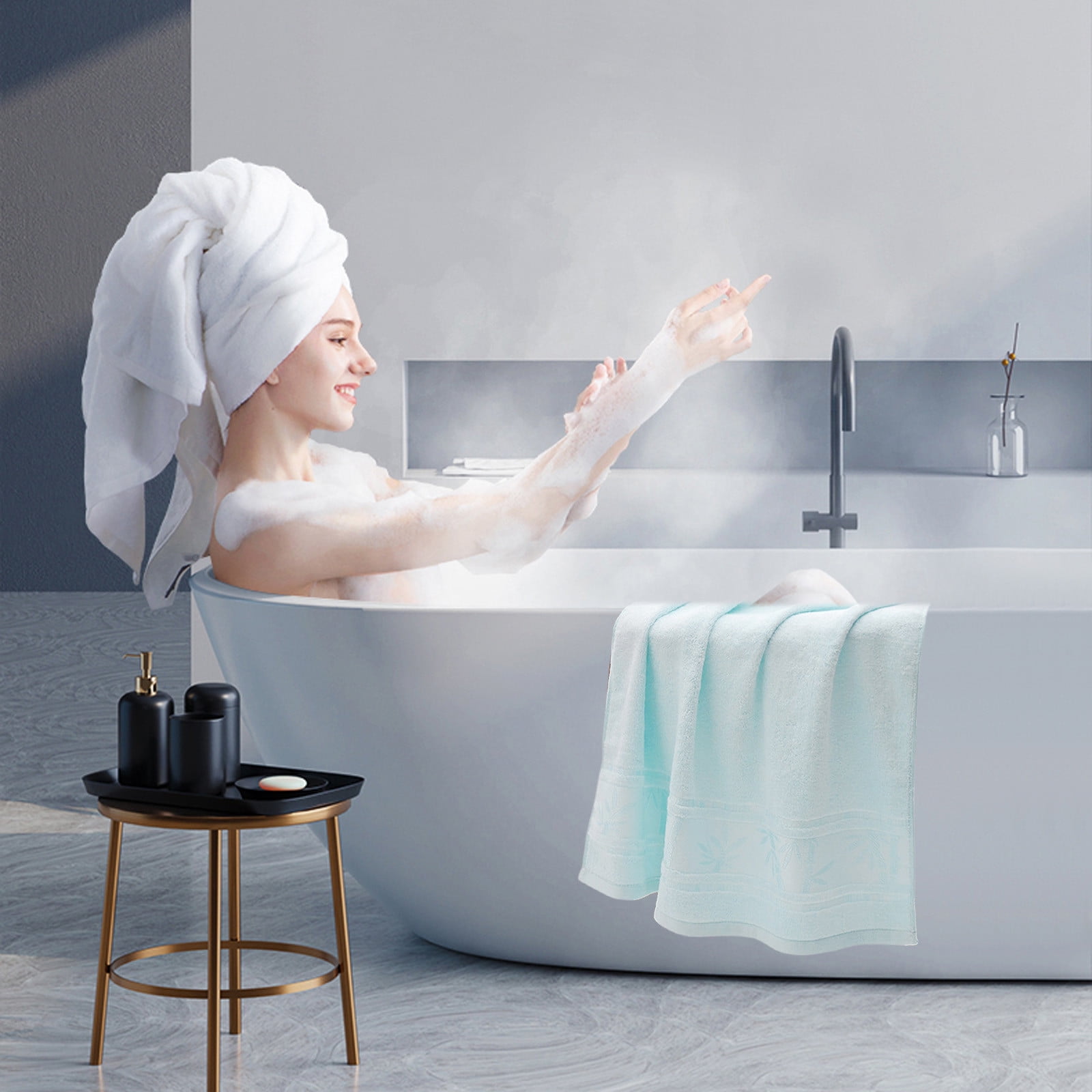 Bamboo Fiber Bath Towel for Adults | Thickened Soft Absorbent Washcloth ...