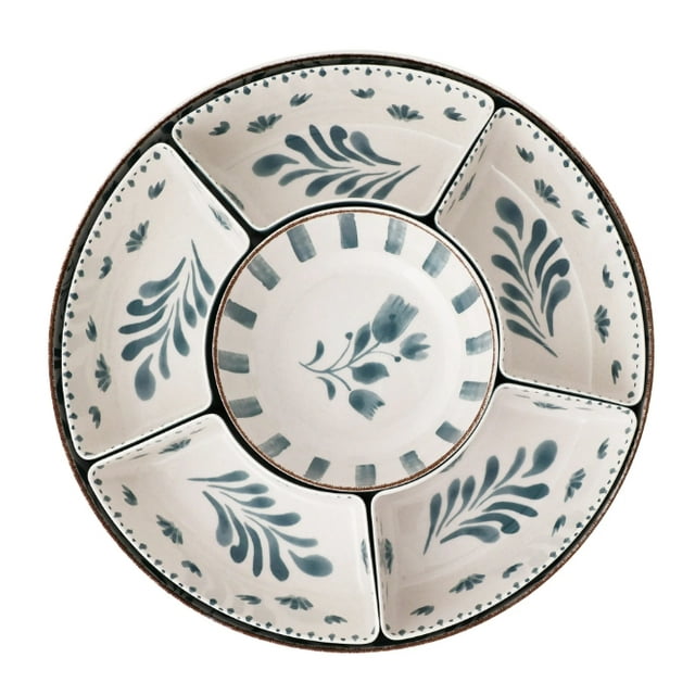 Bamboo Fiber Melamine Chip & Dip Tray Set - Blue Serving Platter for ...