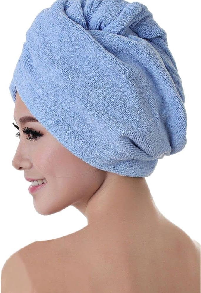 Bamboo Fiber Quick-Dry Turban Wrap Towel for Curly Hair (Blue ...