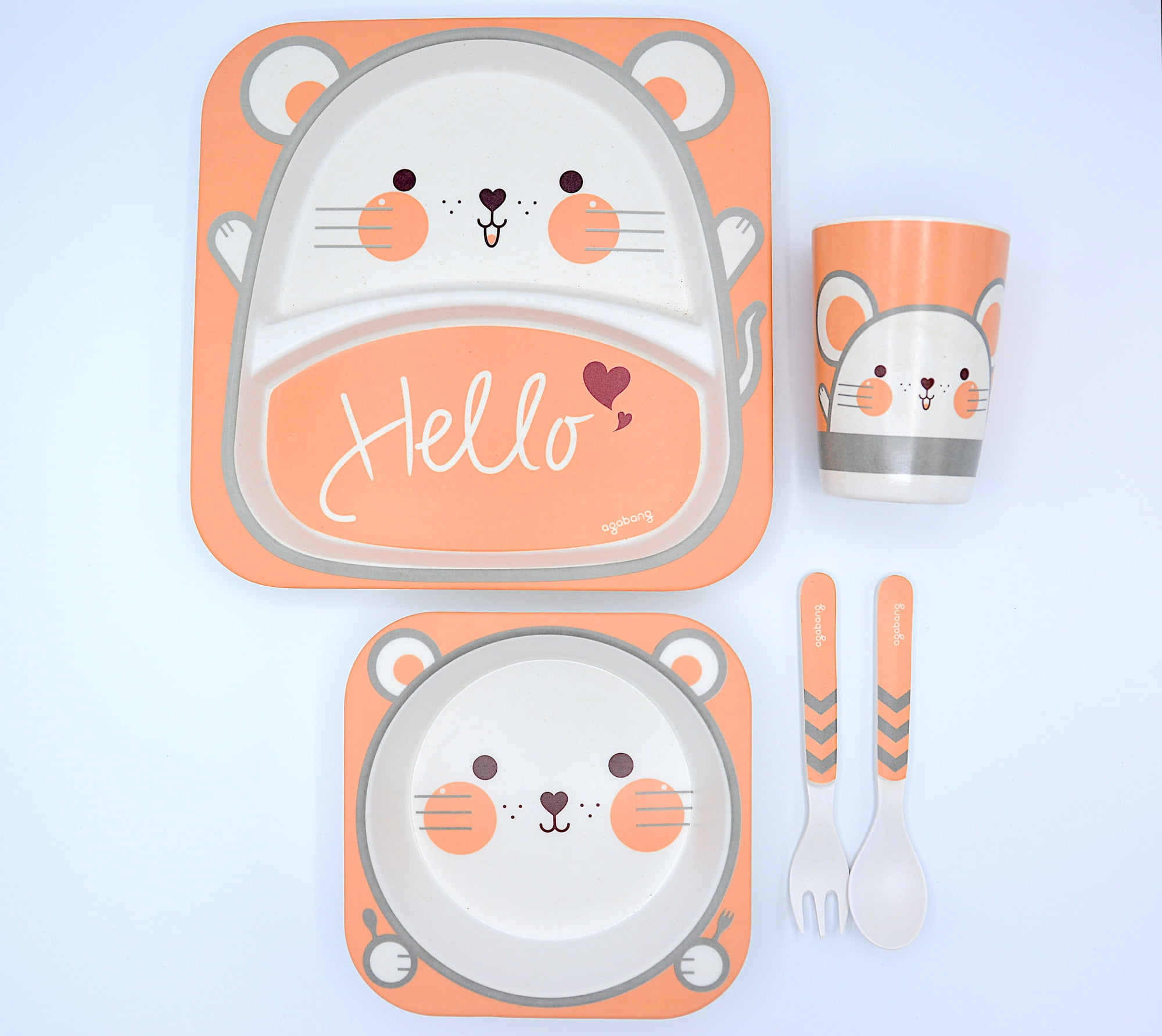 Bamboo Fiber Tableware Kids Dining Table Plates Sets 5-Pieces for Baby ...