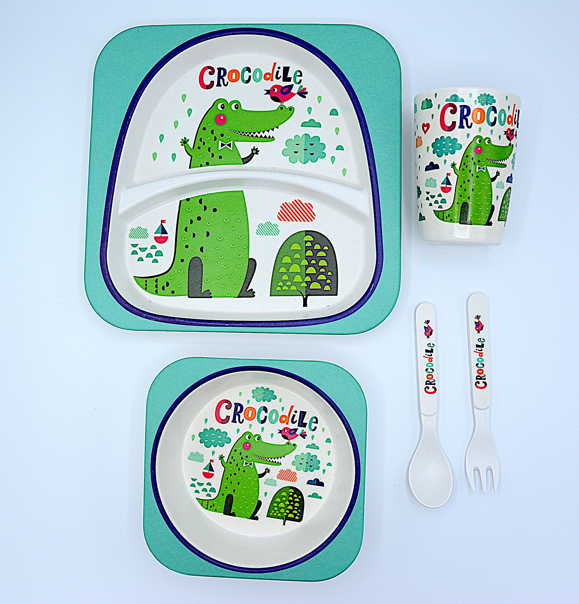 Bamboo Fiber Tableware Kids Dining Table Plates Sets 5-Pieces for Baby ...