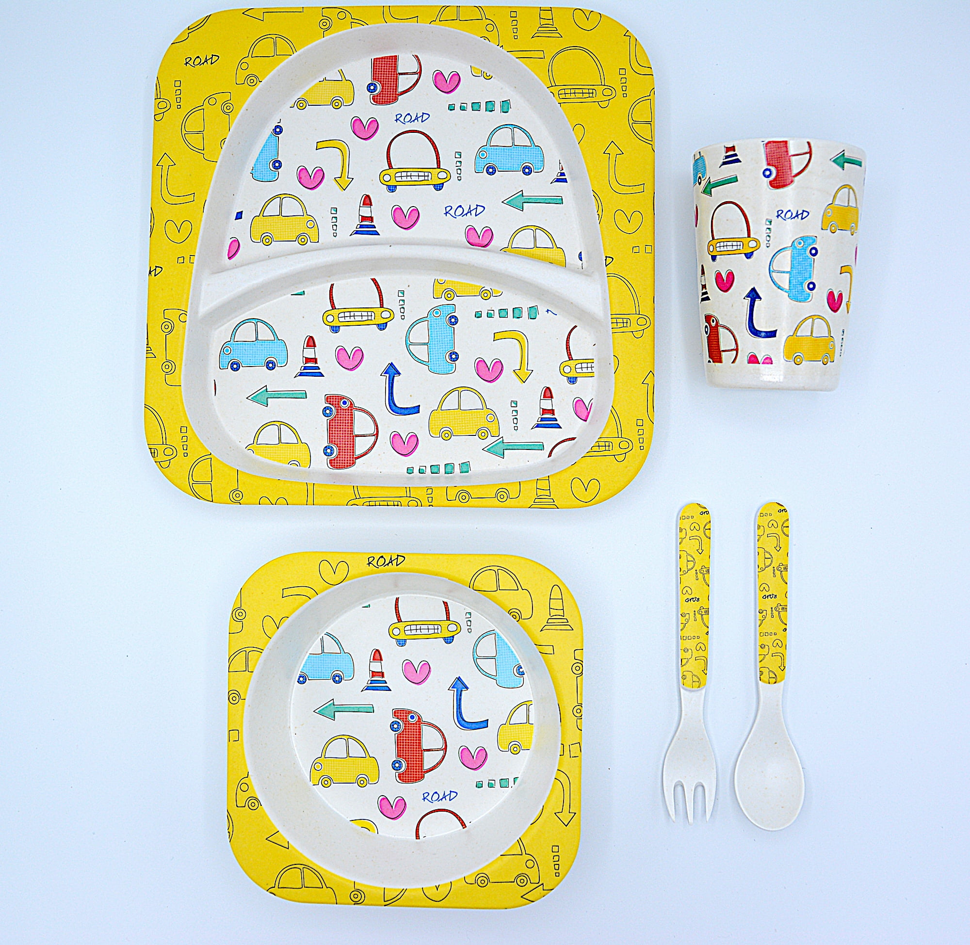 Bamboo Fiber Tableware Kids Dining Table Plates Sets 5-Pieces for Baby ...