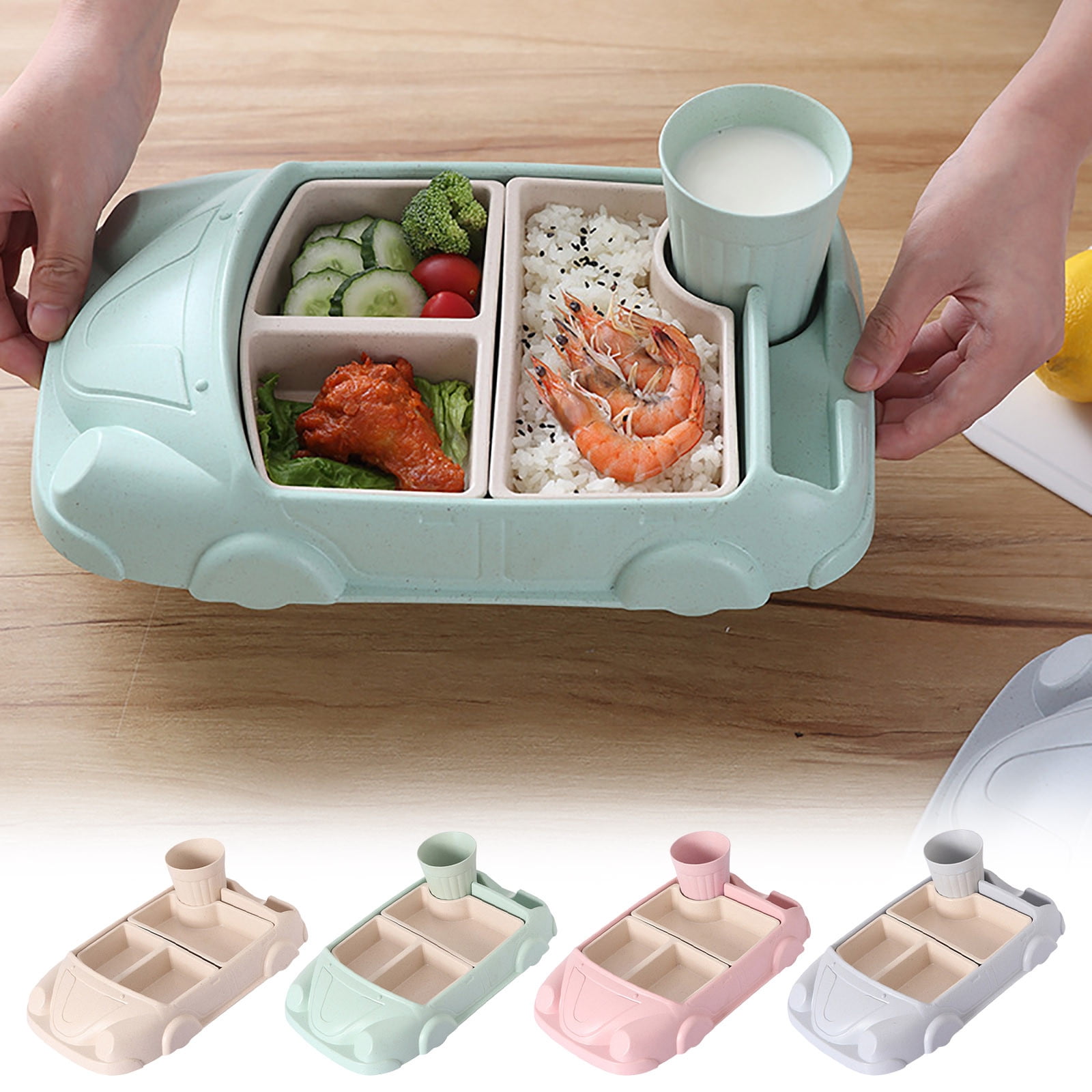 Bamboo Fiber Toddler Plate Set with Removable Sections - Car-Shaped ...