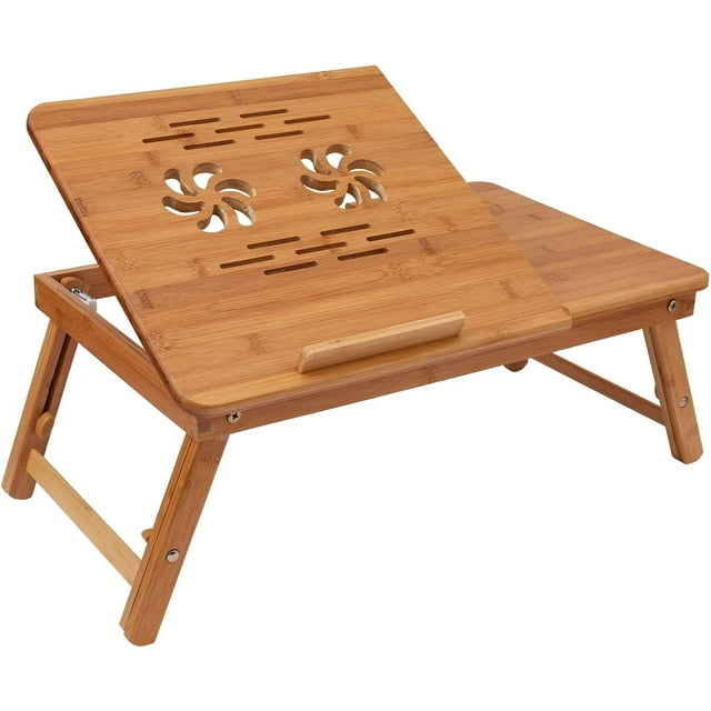 Bamboo Flower Lap Tray with Adjustable Legs | Foldable Breakfast ...