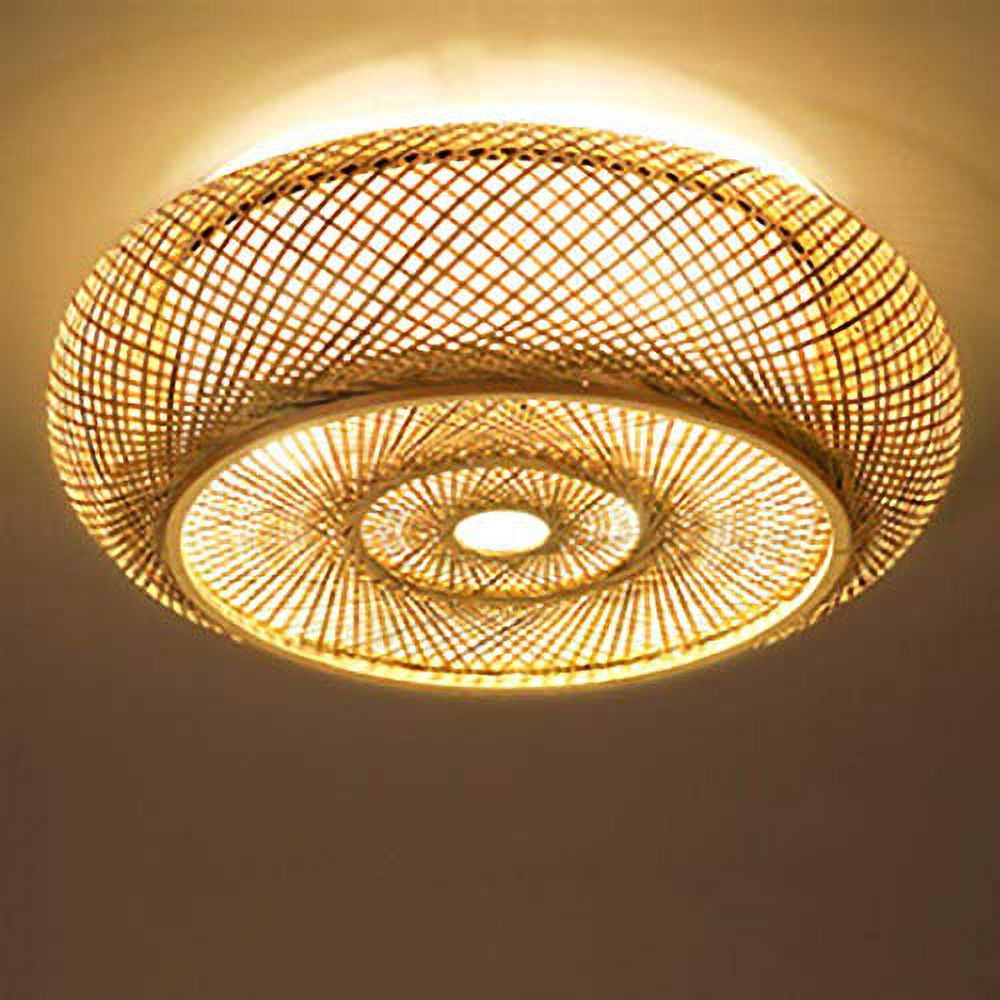 Bamboo Flush Mount Ceiling Light, Handwoven Rattan Light Fixture, Round ...