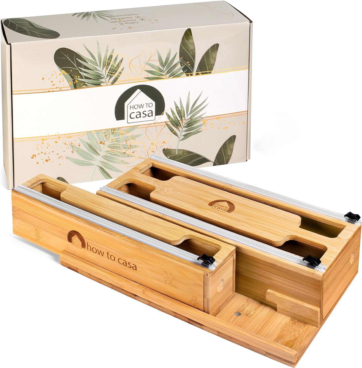 Bamboo Foil and Plastic Wrap Organizer 3 in 1 Wrap Dispenser with ...